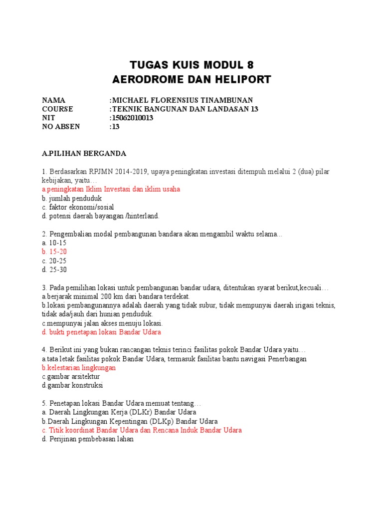 Kuis Modul 8: Aerodrome dan Heliport | PDF