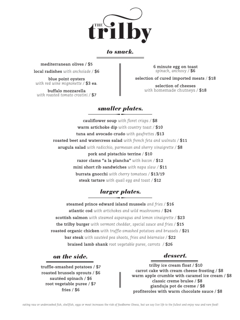 Trilby's Menu: Food and Cocktails | PDF | Salad | Cuisine