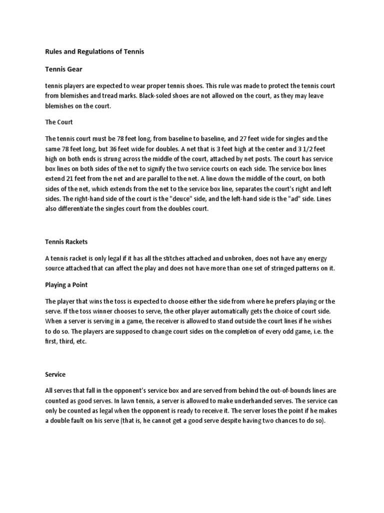 Rules and Regulations of Tennis | PDF | Sports Rules And Regulations ...
