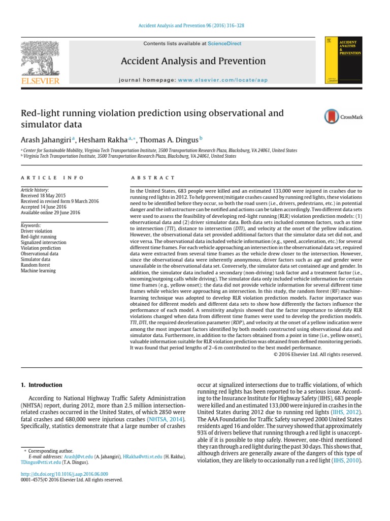 Red-Light Running Violation Prediction Using Observational and ...