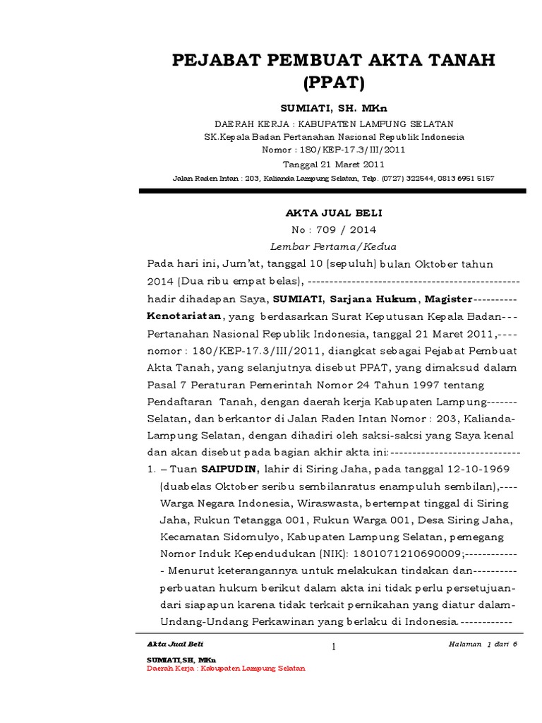 Contoh Akta Jual Beli | PDF