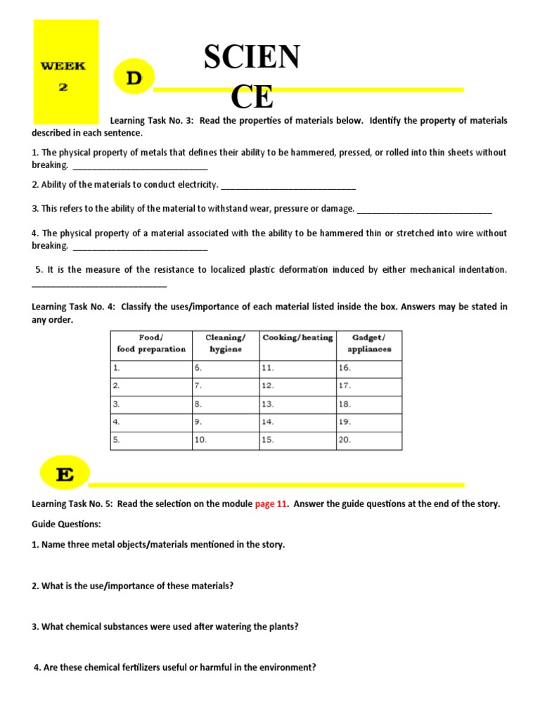 Activity Sheet Q1W2 All Subject | PDF | Sheet Metal | Metals