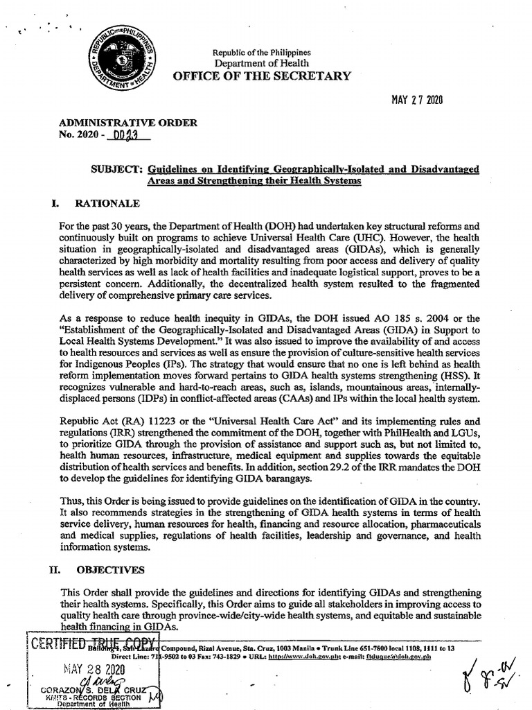 DOH AO No 2020 0023 | PDF | Health Care | Health System