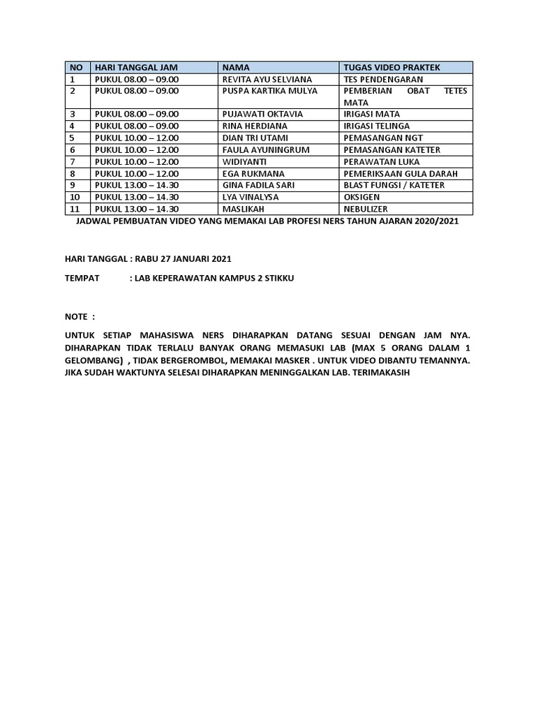 Jadwal Pemakaian Lab Tugas KDP | PDF