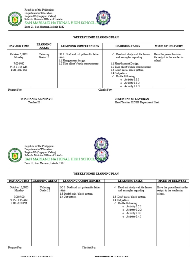 Weekly Home Learning Plan (For Teachers Only) | PDF | Clothing ...