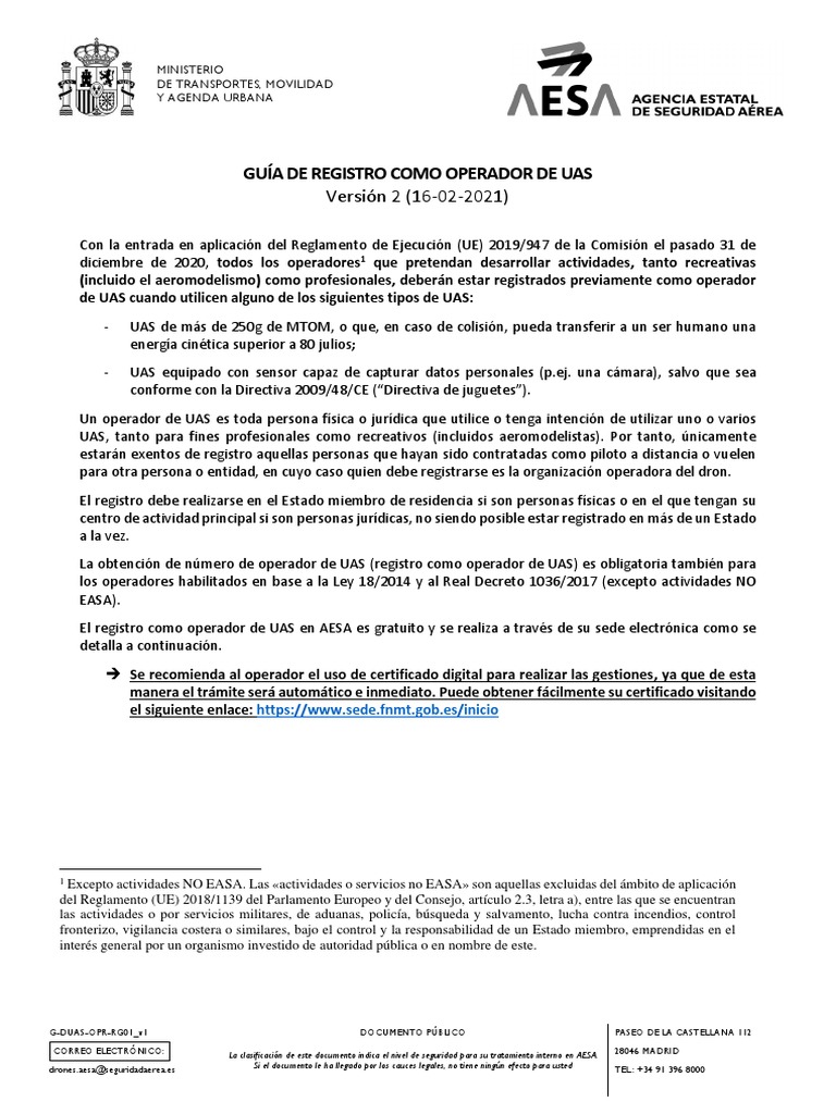 GUÍA DE REGISTRO COMO OPERADOR DE UAS Versión 2 (16-02-2021) | PDF ...