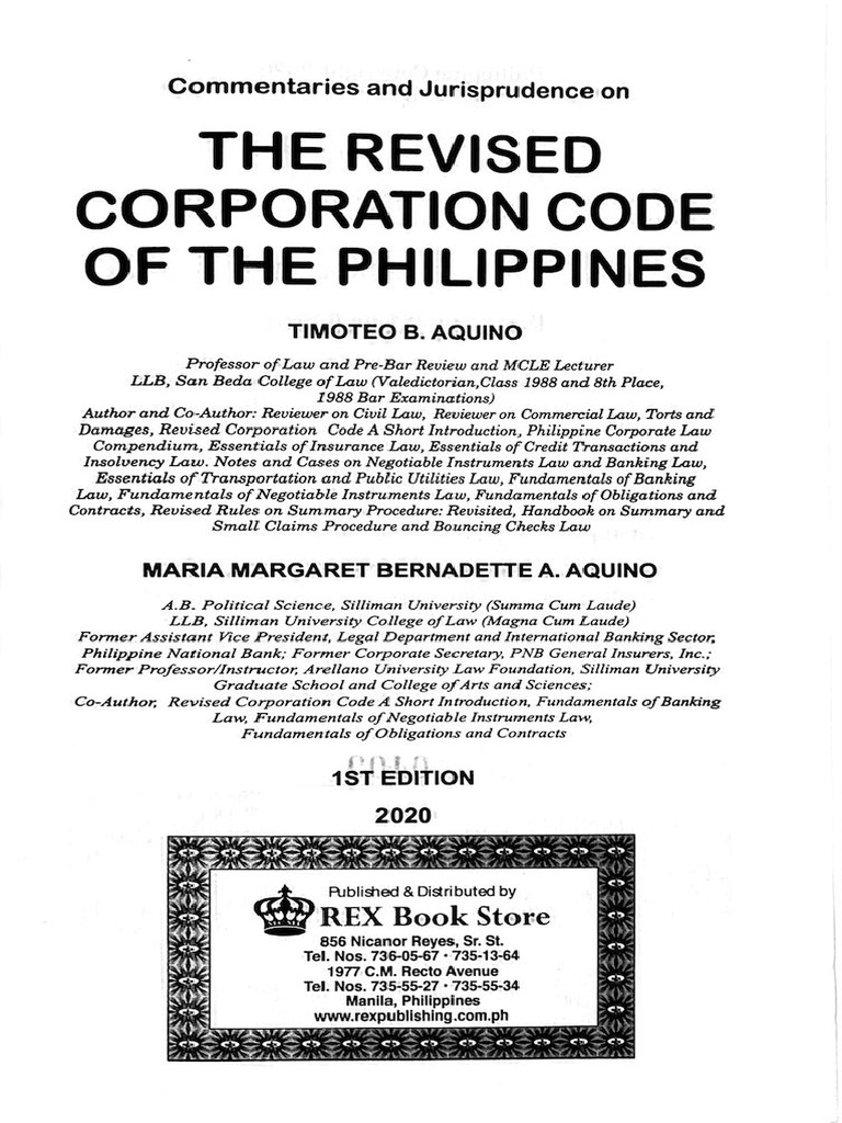 Revised Corpo Code Aquino Part 1 Pp. 1 40 | PDF