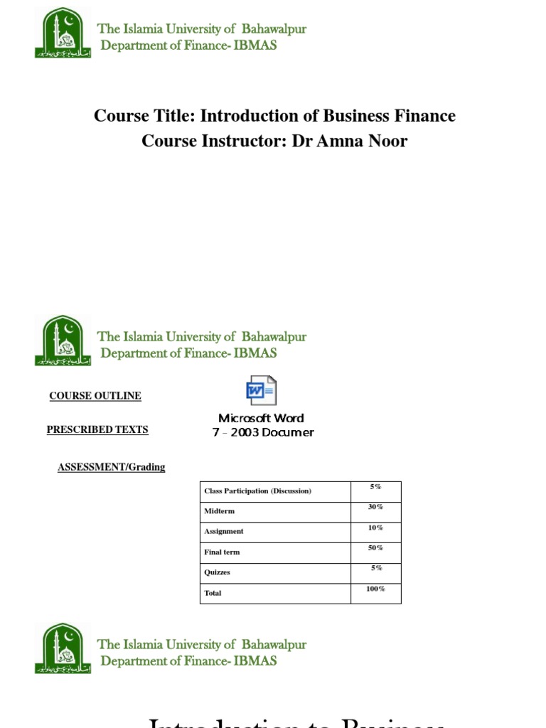 (Week 1) Introduction - Business Finance | PDF