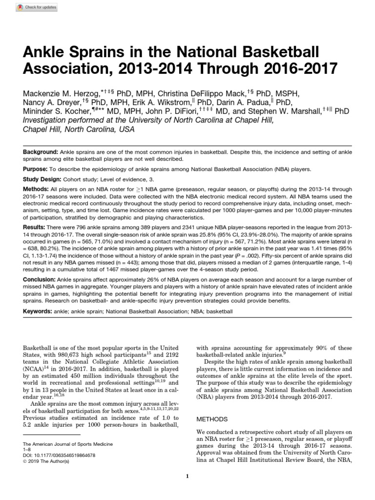 NBA Ankle Sprain Study 2013-2017 | PDF | Electronic Health Record | Ankle