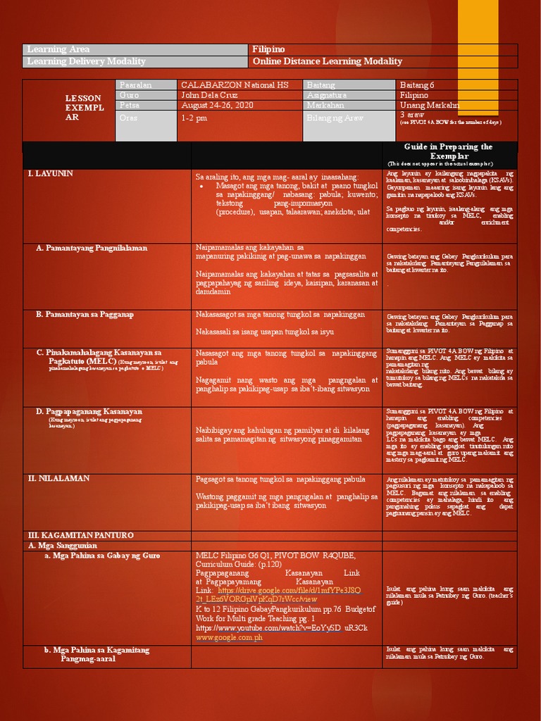 Lesson Exemplar Grade 6 Filipino | PDF