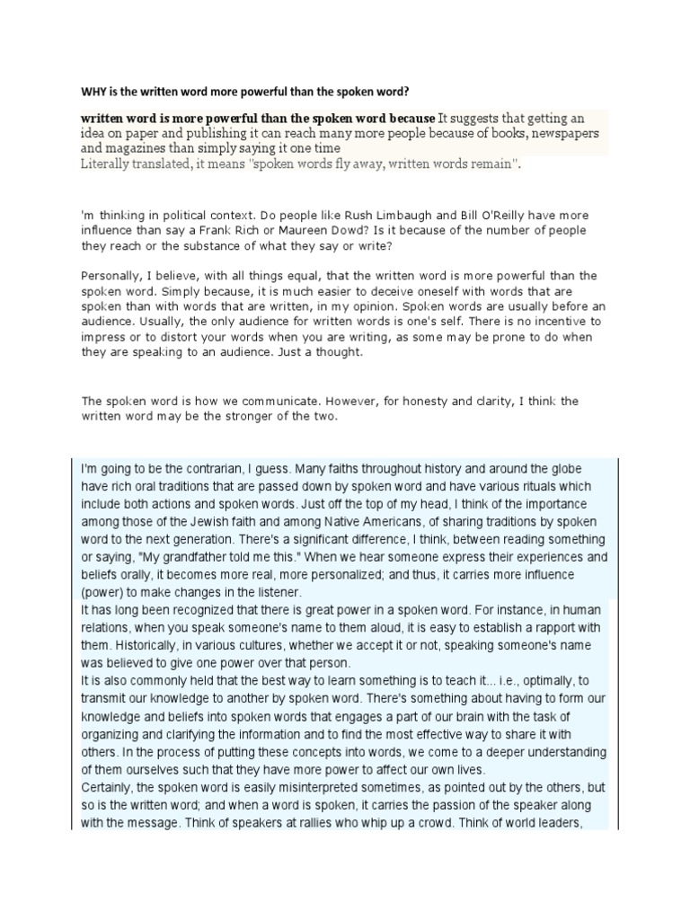 Power of Written vs Spoken Words | PDF | Idea | Imagination