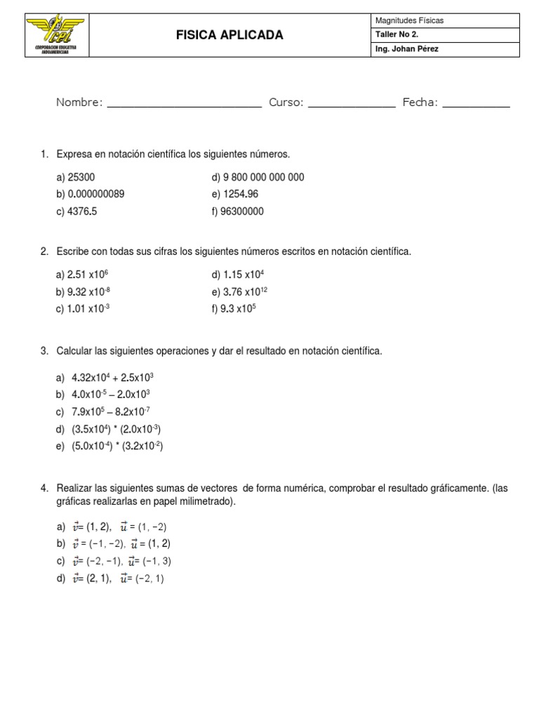 TALLER 2 Notacion Cientifica y Suma de Vectores | PDF