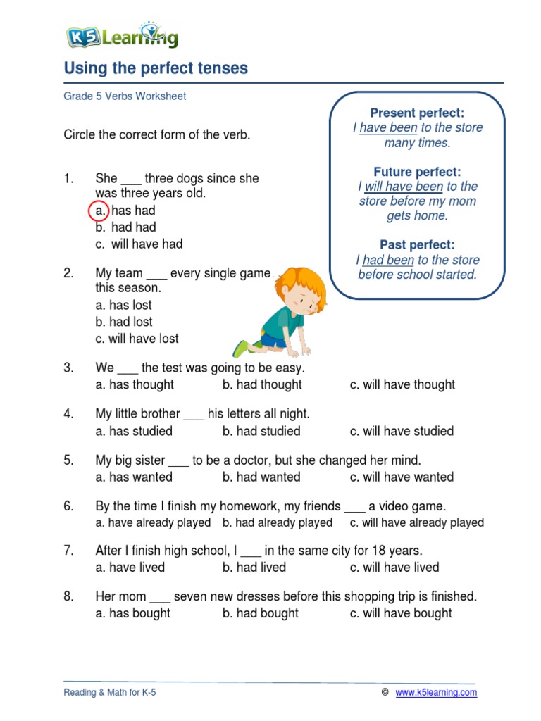 Using The Perfect Tenses: Grade 5 Verbs Worksheet | PDF | Grammatical ...