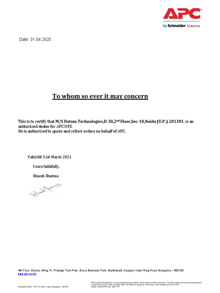 Apc Authorised Certificate | PDF