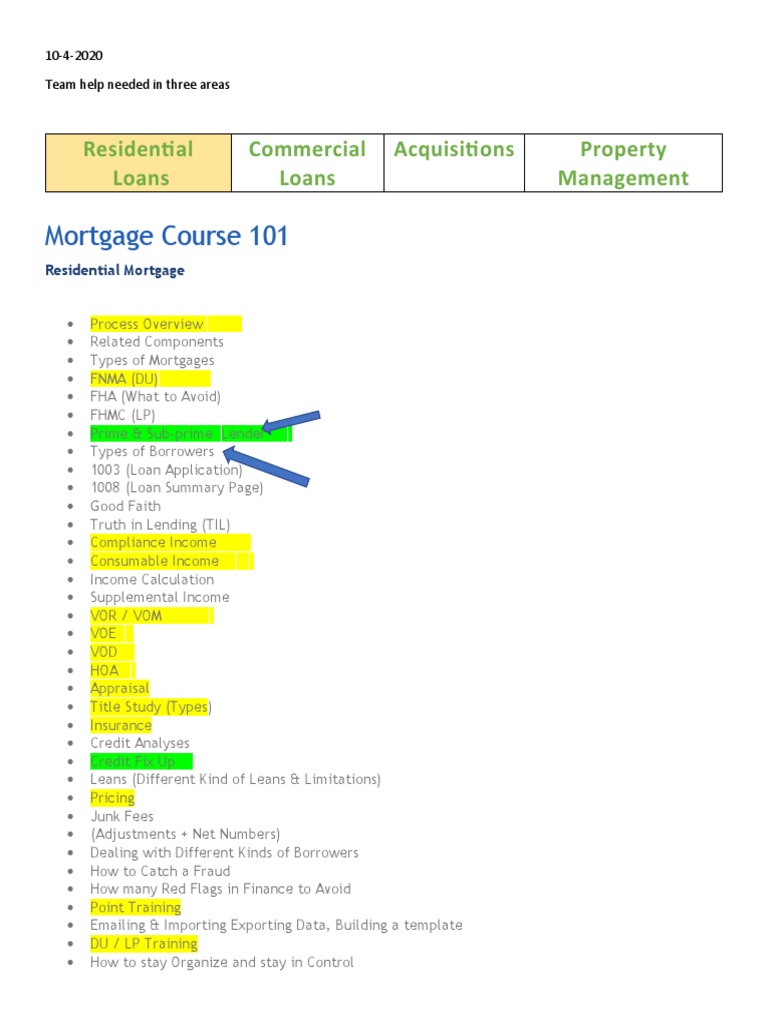 Mortgage Course 101: Residential Loans Commercial Loans Acquisitions ...