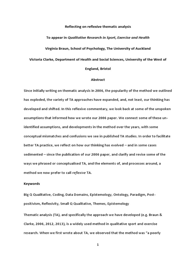 Reflecting On Reflexive TA Braun Clarke UWE Repository Version | PDF ...