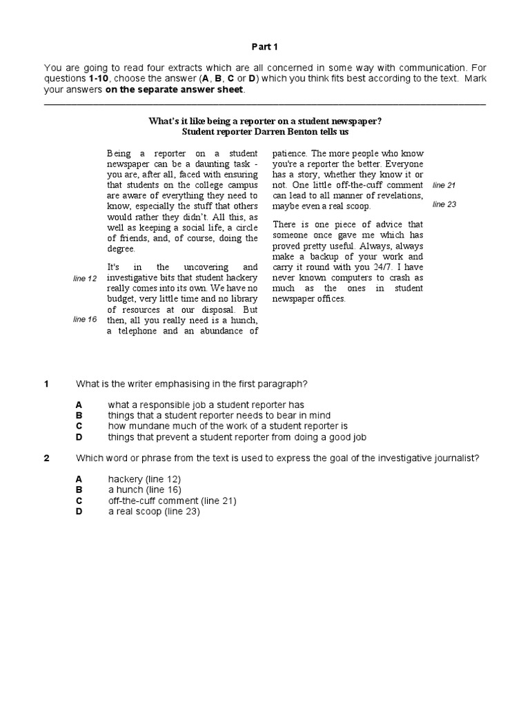 Cambridge English Advanced Reading Sample Test | PDF | Language ...