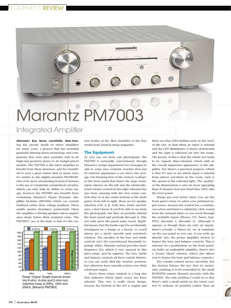 Marantz PM7003: Integrated Amplifi Er | PDF | Distortion | Amplifier