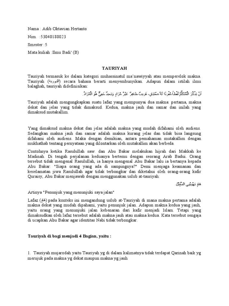 Ilmu Badi' (Tauriyah Dan Thibaq) | PDF