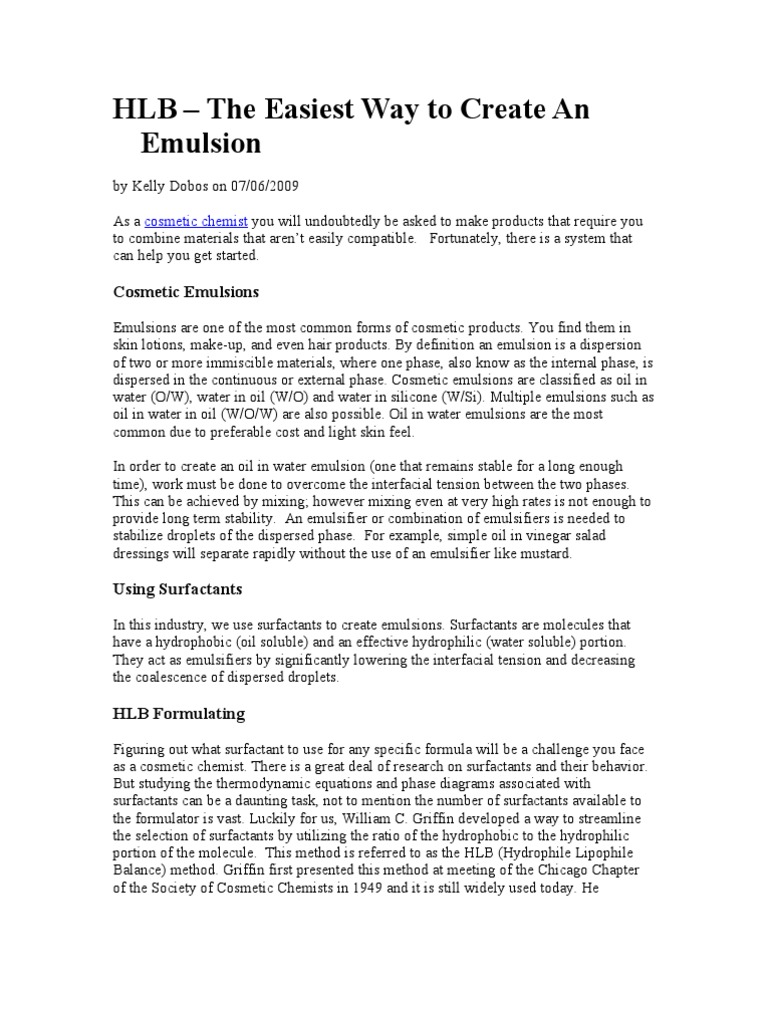 Hlb Pdf Emulsion Surfactant