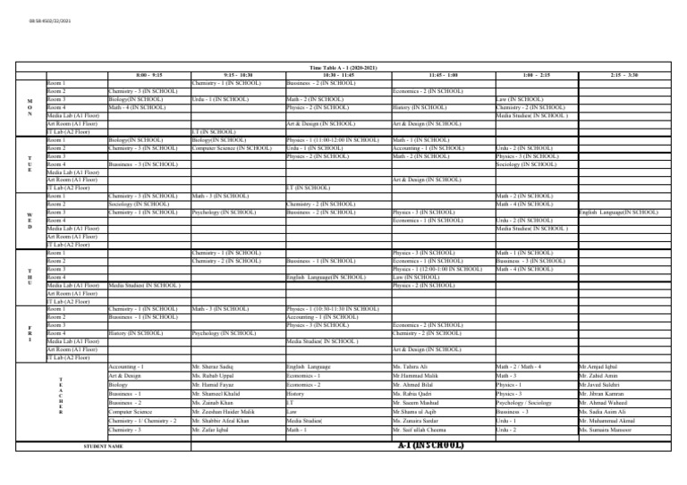 2020-2021 School Timetable Overview | PDF | Science And Technology ...