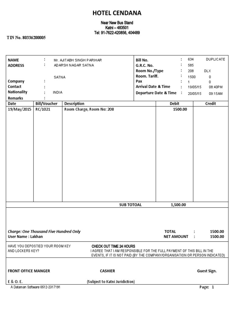 Contoh INV Hotel-Radhika | PDF
