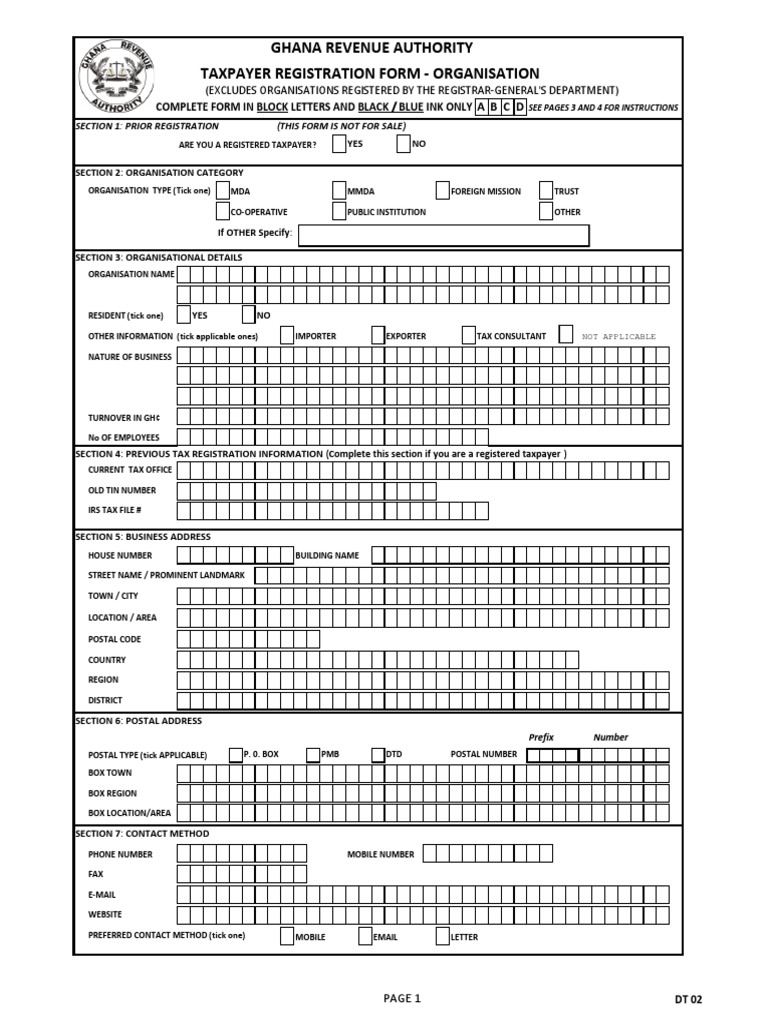 Taxpayer Registration Form Organisation | PDF | Mail | Internal Revenue ...