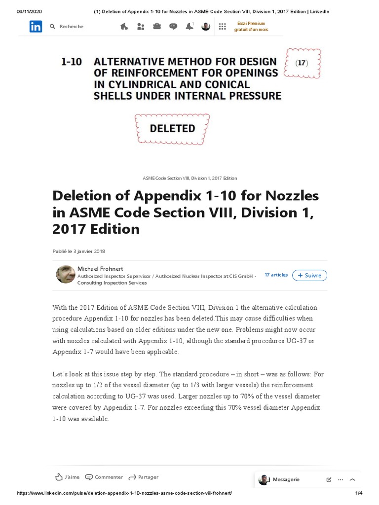 Deletion of Appendix 1-10 For Nozzles in ASME Code Section VIII ...