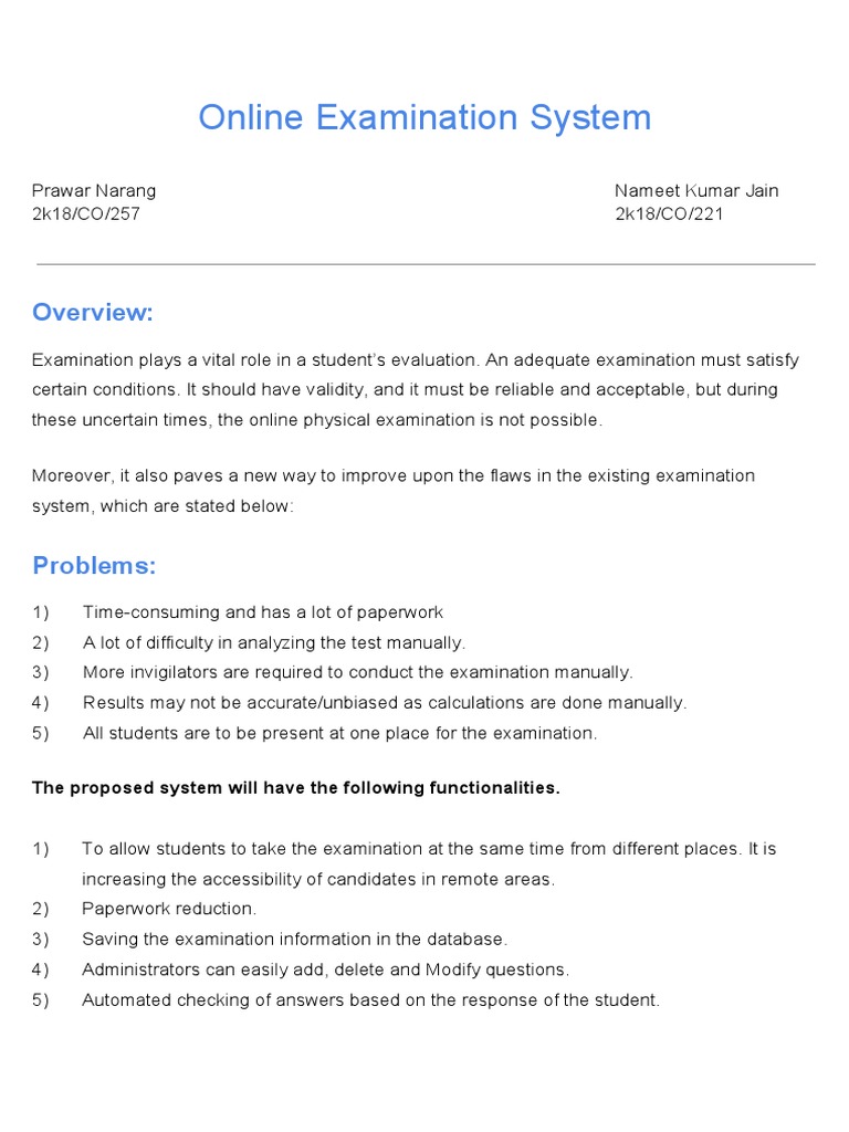 Online Examination System: Overview | PDF