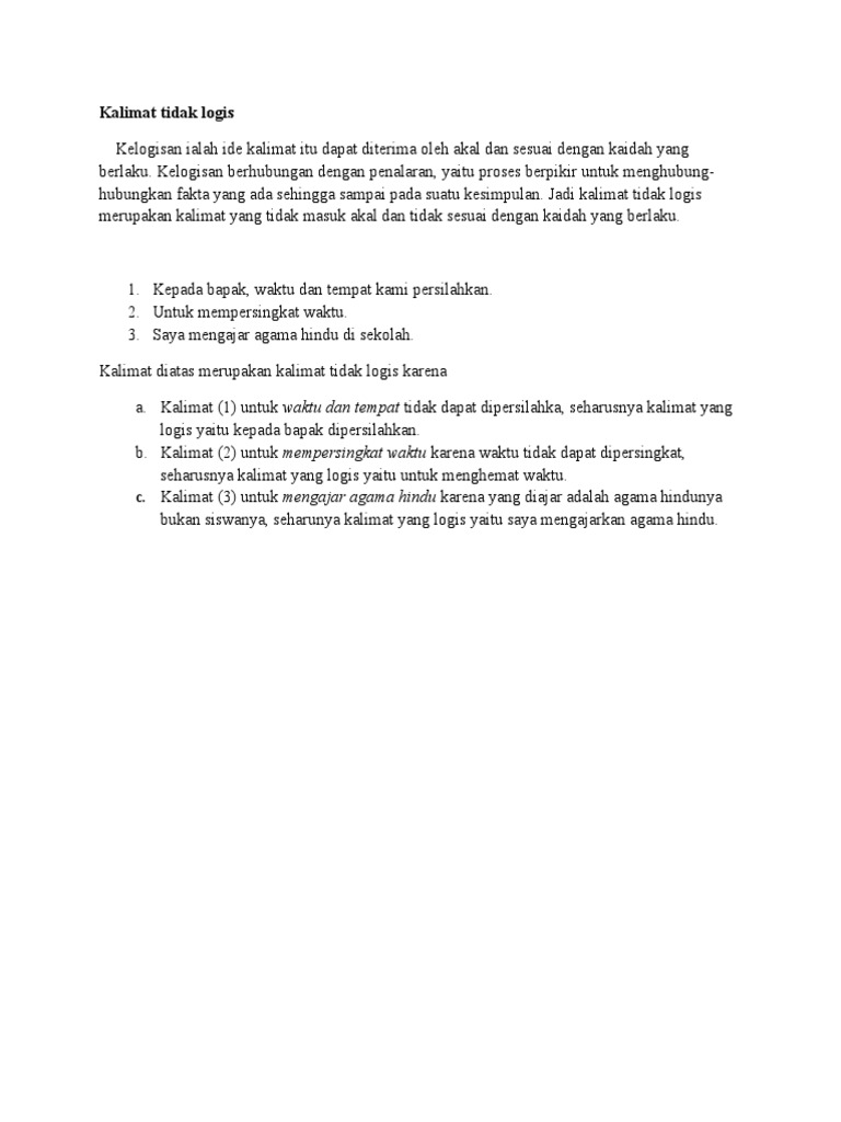Contoh Kalimat Tidak Logis dan Artinya | PDF | Karier & Perkembangan