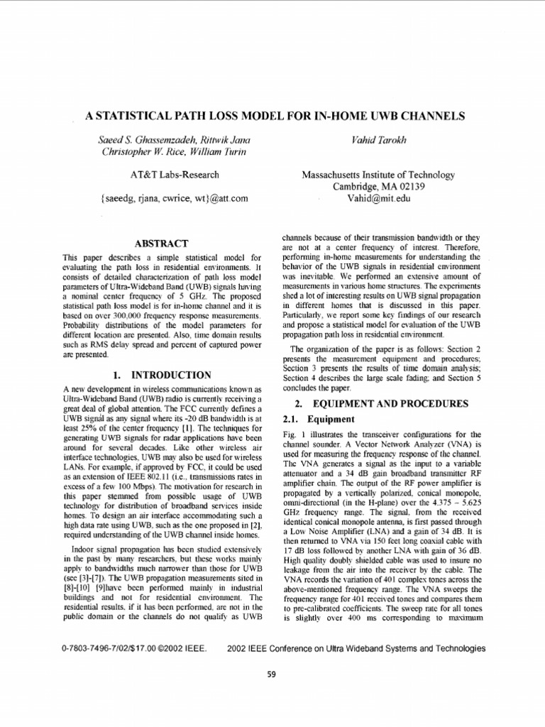 A Statistical Path Loss Model For Inhome Uwb Channels | PDF | Ultra ...