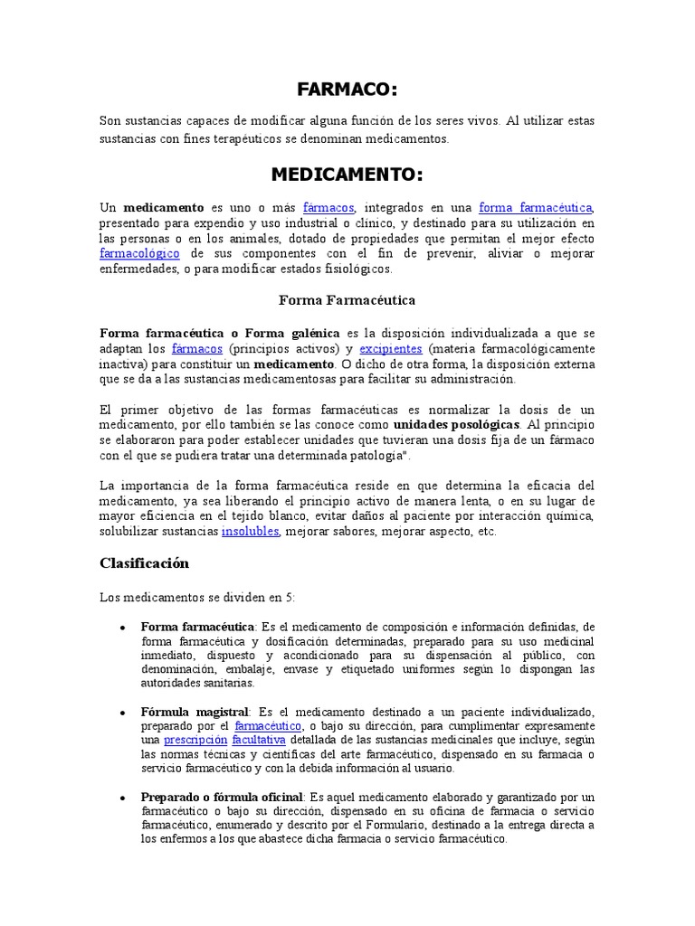 Definición y Clasificación de Fármacos | PDF | Medicamentos con receta ...
