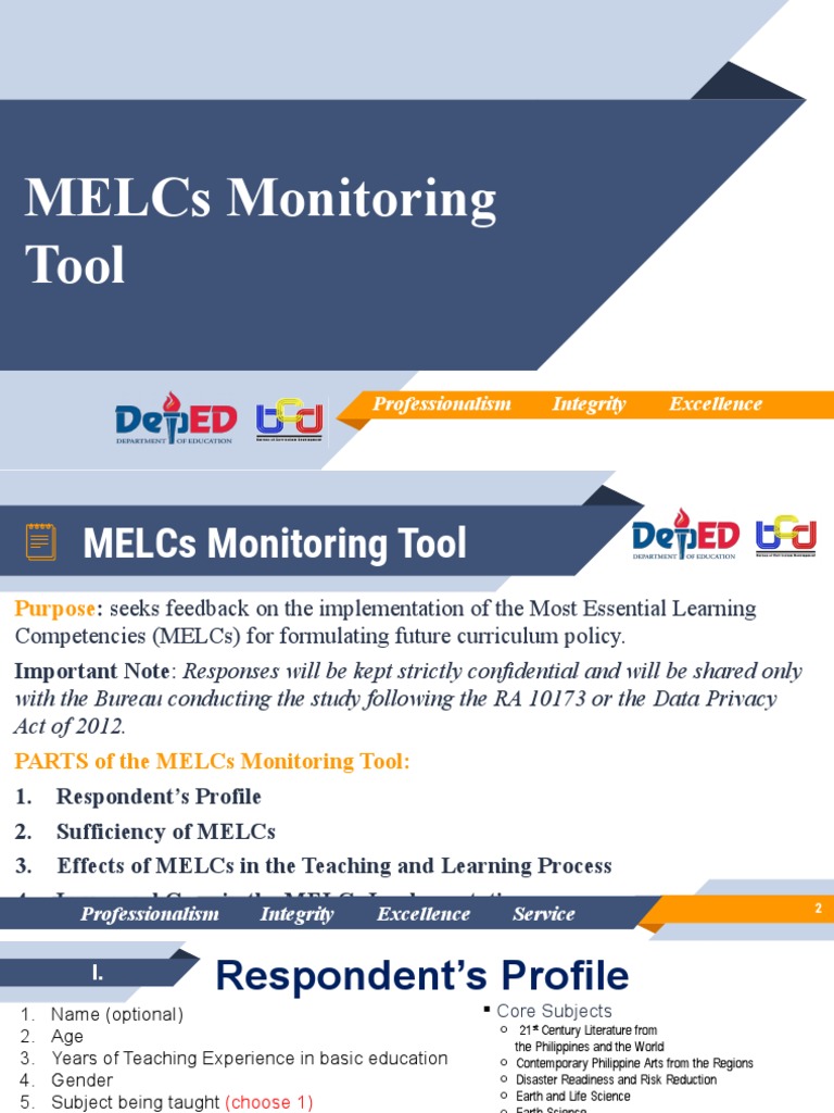 Melcs Monitoring Tool: Professionalism Integrity Excellence Service ...