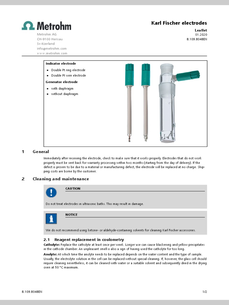 Karl Fischer Electrode Care Guide | PDF | Electrode | Cathode