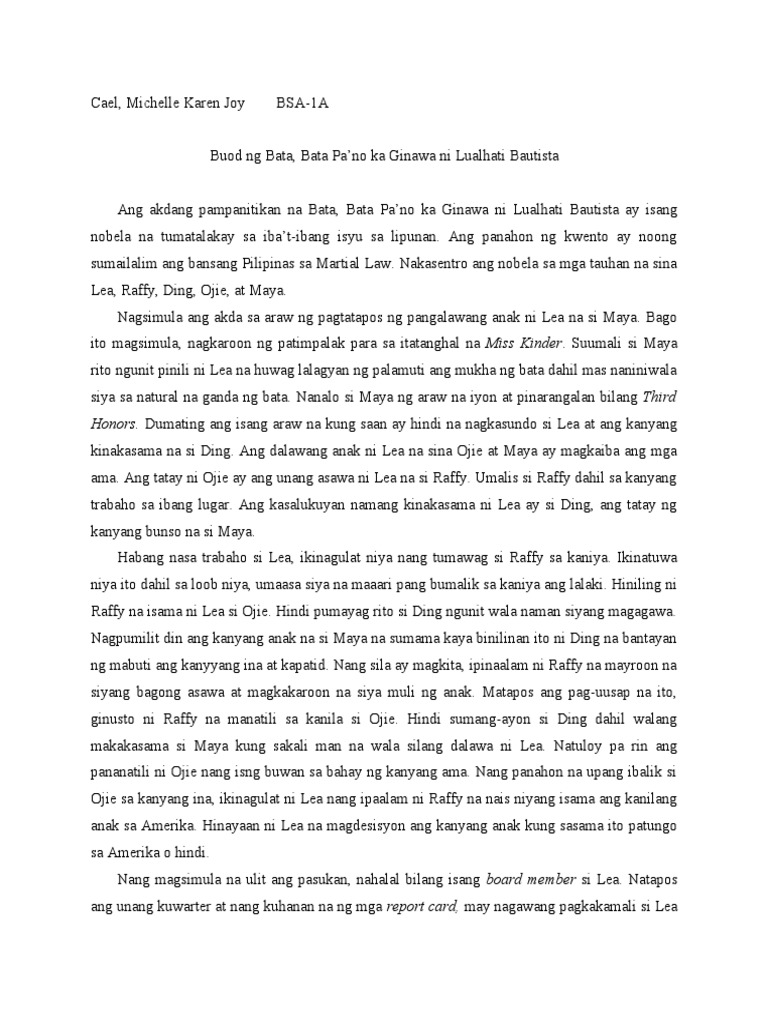 Bata, Bata Pano Ka Ginawa (Buod) | PDF