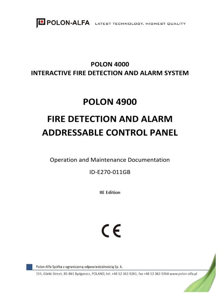 POLON 4900 Fire Detection and Alarm Addressable Control Panel | PDF | Power Supply | Insulator ...