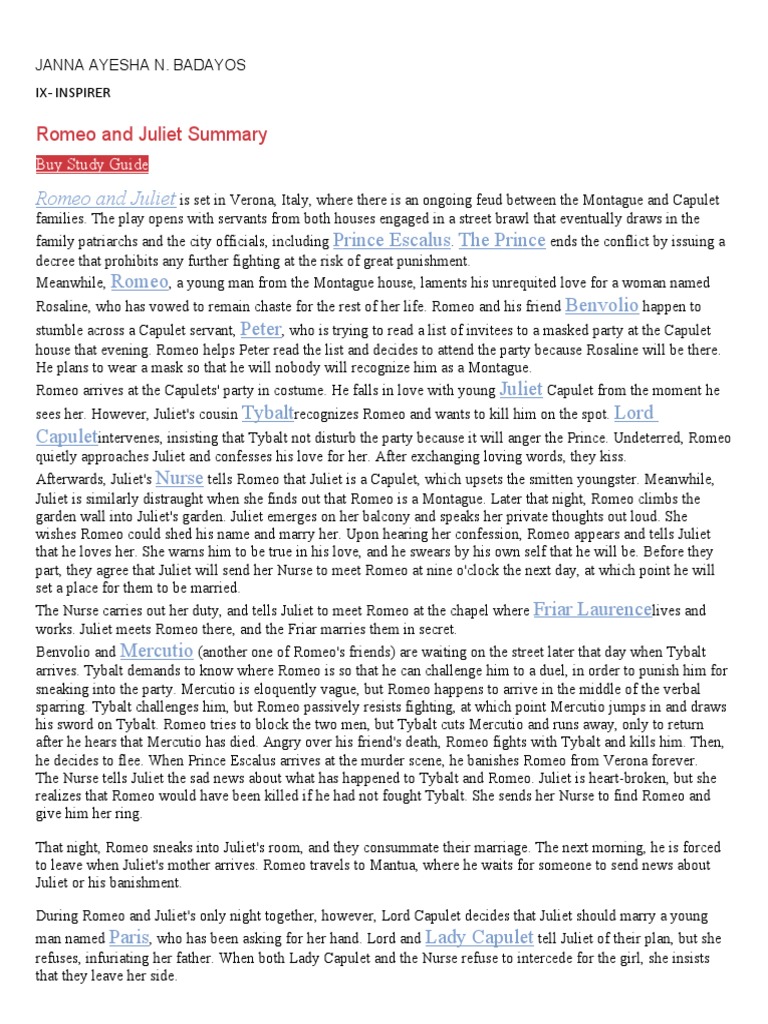 A Tale of Star-Crossed Lovers: A Summary of Shakespeare's Romeo and ...