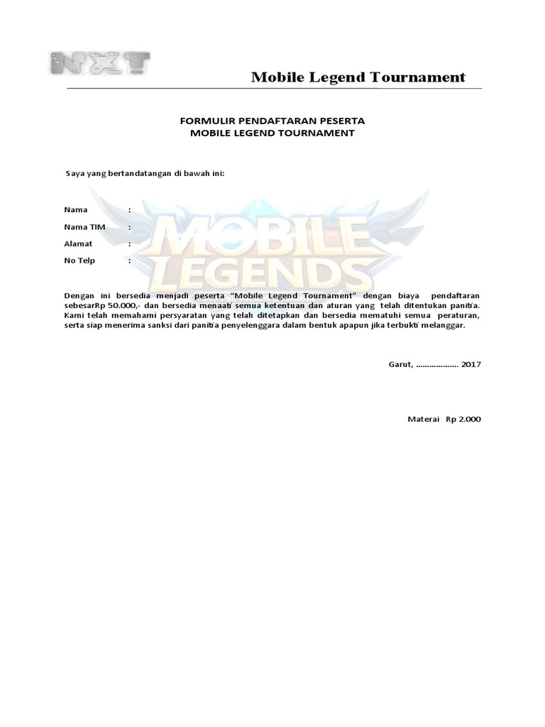 Formulir Pendaftaran Peserta Mobile Legend Tournament | PDF