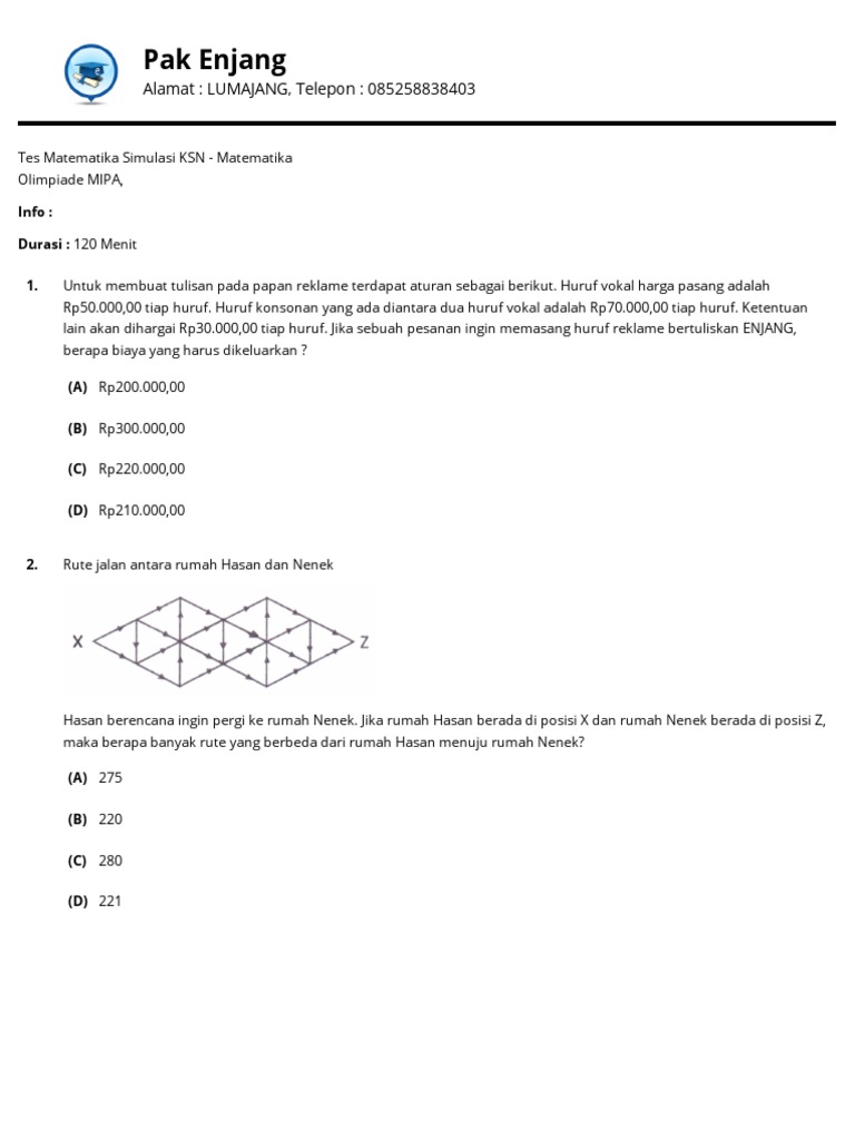 Simulasi Ke 2 KSN MTK | PDF