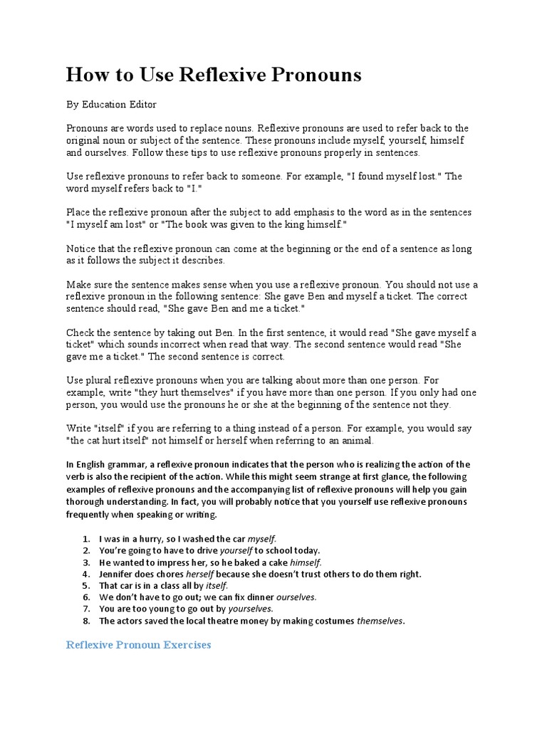 Understanding Reflexive and Intensive Pronouns | PDF | Pronoun ...