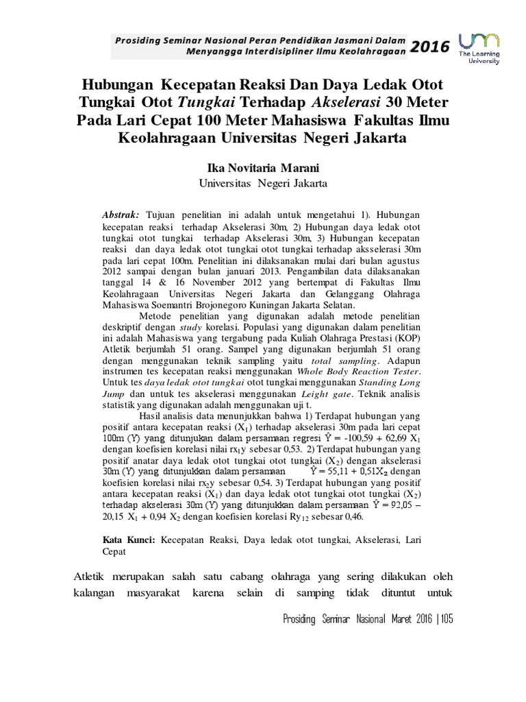 Hubungan Kecepatan Reaksi Dan Daya Ledak Otot Tungkai Otot Tungkai ...
