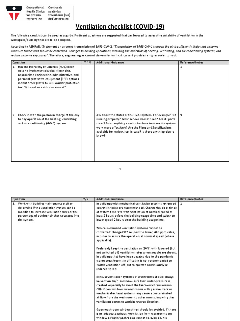 Ventilation Checklist Generic Final Fillable | PDF | Ventilation ...