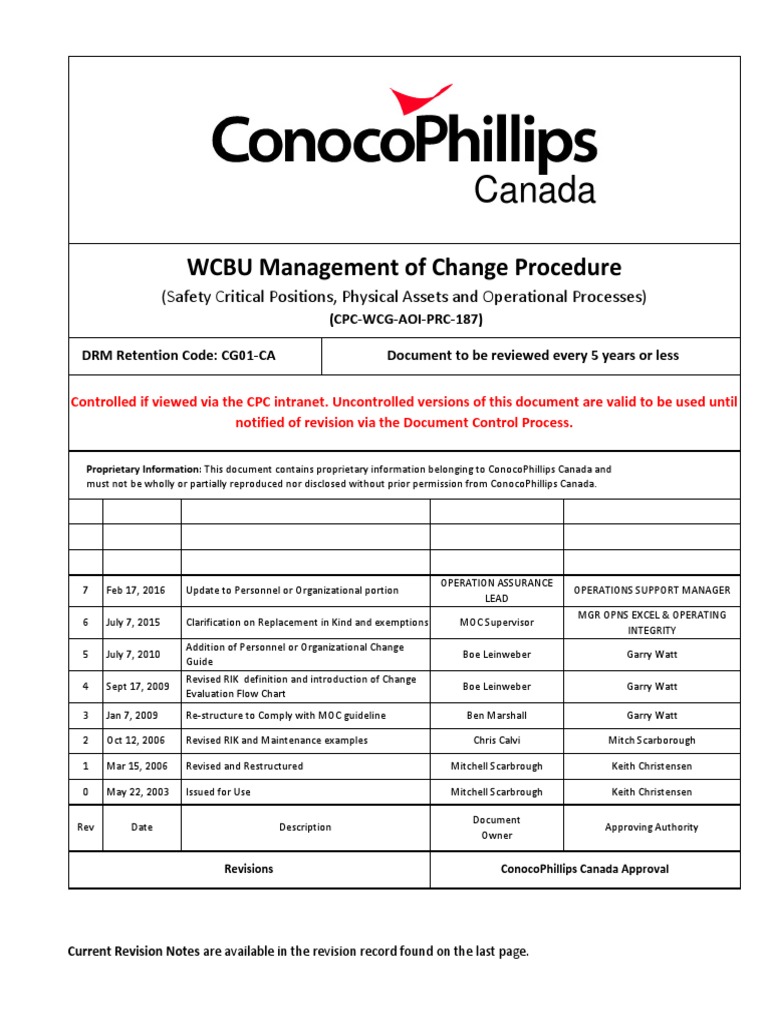 Management of Change Procedure | PDF | Risk Assessment | Regulatory ...