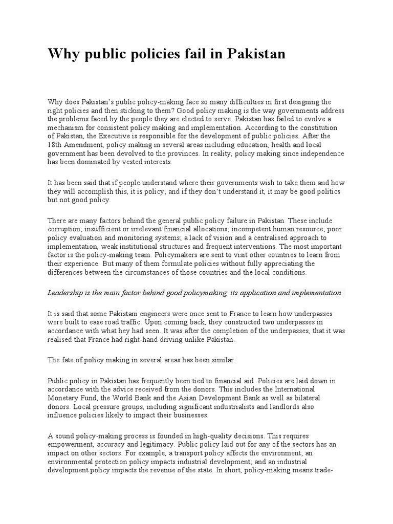 Why Public Policies Fail in Pakistan | PDF | Policy | Leadership