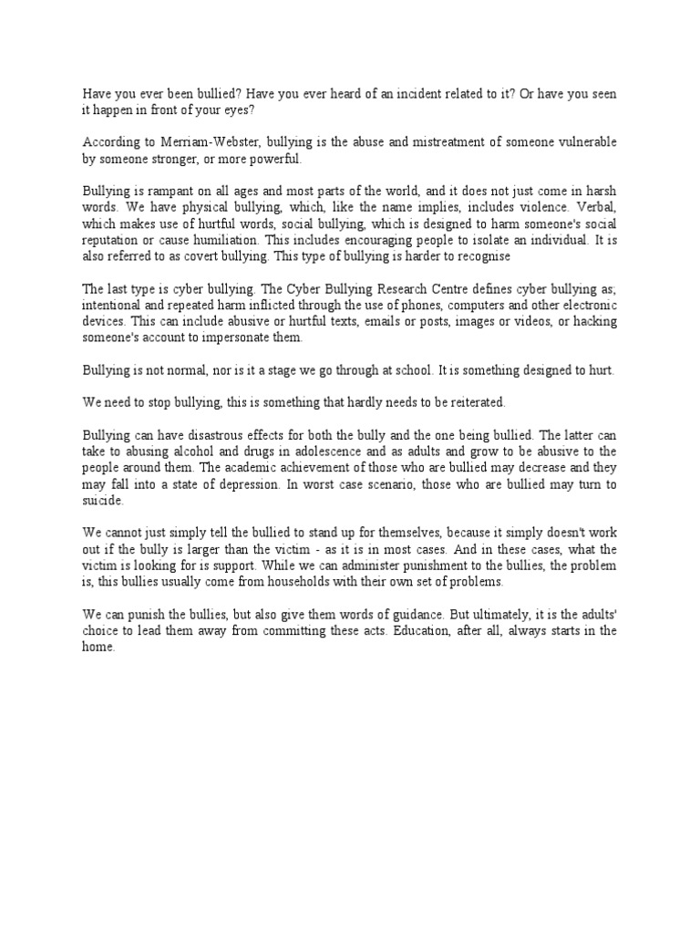 Speech For BUllying | PDF