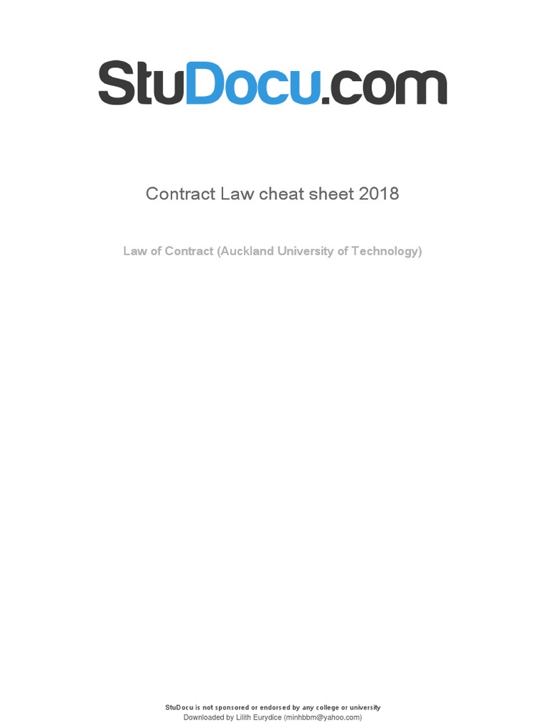 Contract Law Cheat Sheet 2018 | PDF | Offer And Acceptance | Law Of Agency