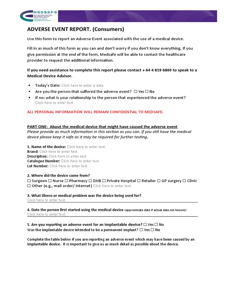 ADVERSE EVENT REPORT. (Consumers) : All Personal Information Will ...