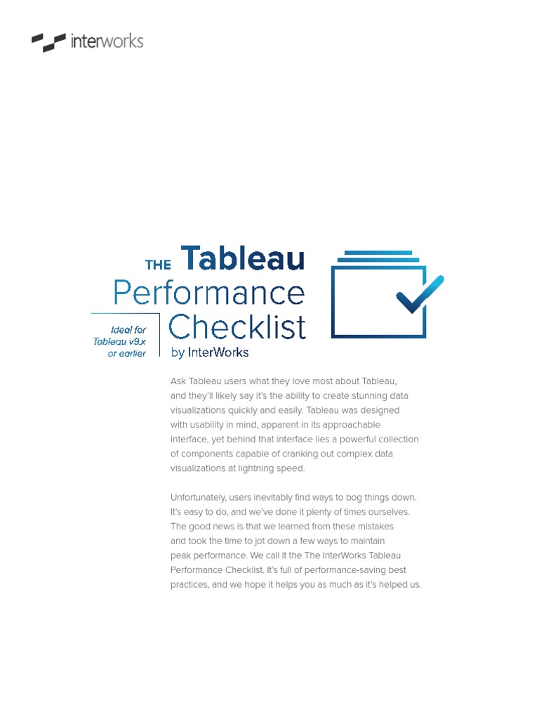 InterWorks Tableau Performance Checklist | PDF | Databases | Information Technology