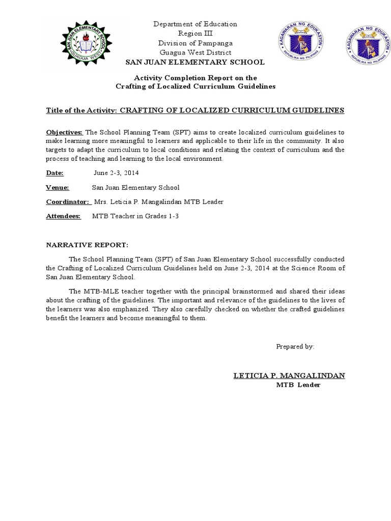 Activity Completion Report | PDF | Curriculum | Evaluation