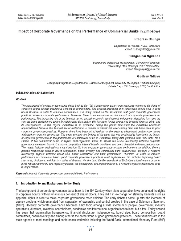 Impact of Corporate Governance On The Performance | PDF | Corporate ...